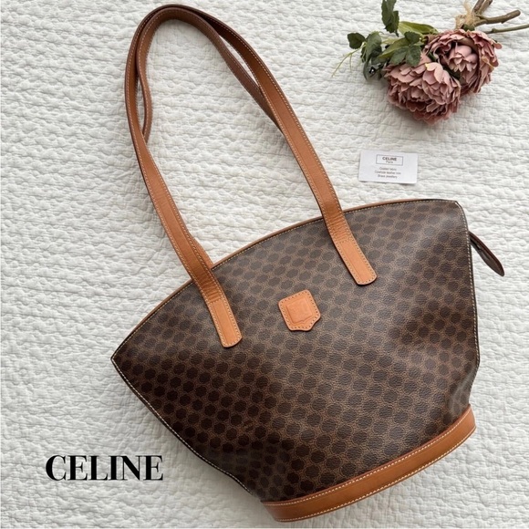 Celine | Bags | Celine Tan And Brown Patterned Tote | Poshmark